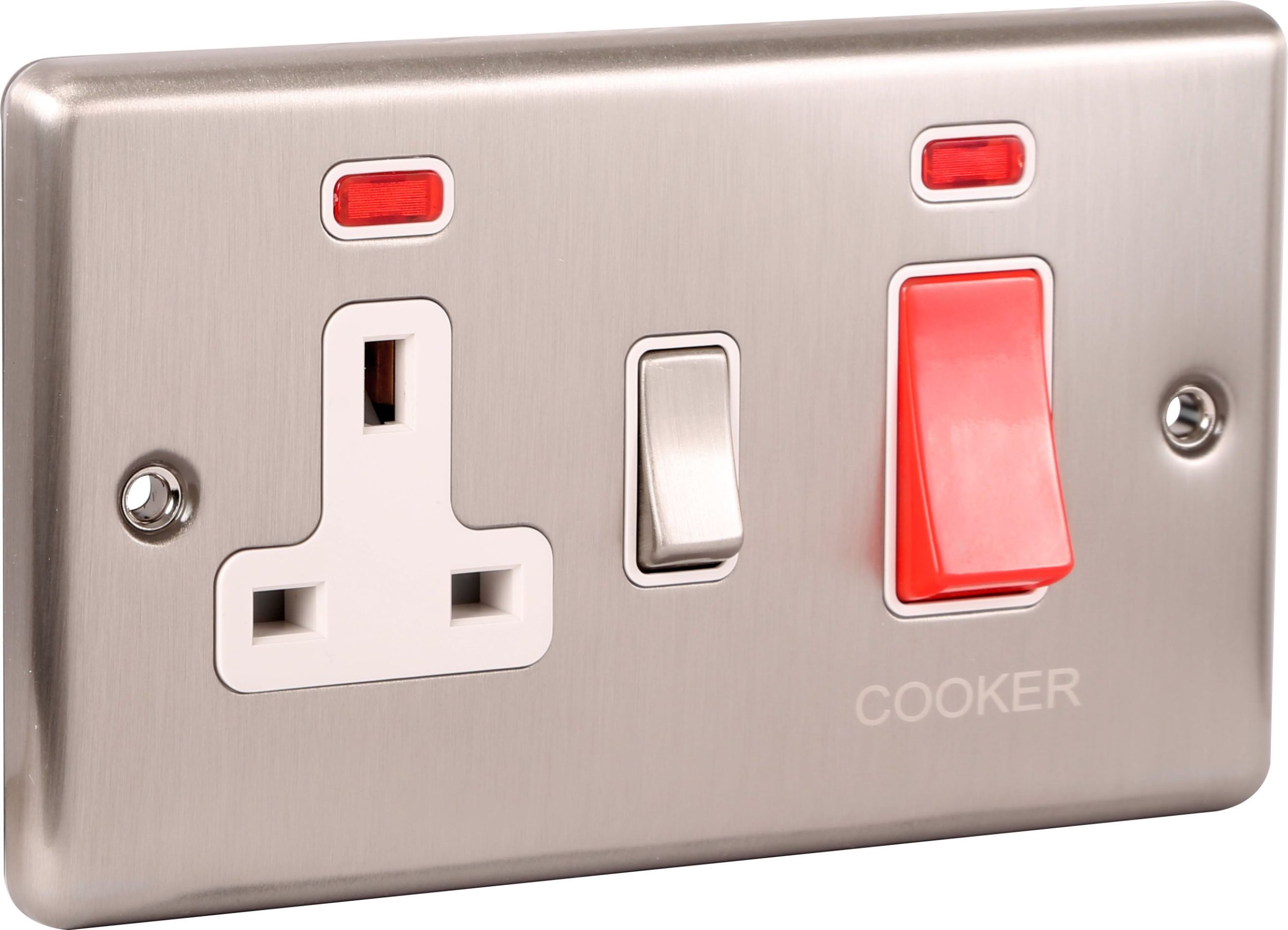 Brushed Steel 45A Cooker Switch with Socket W41BSW | United Electrical ...