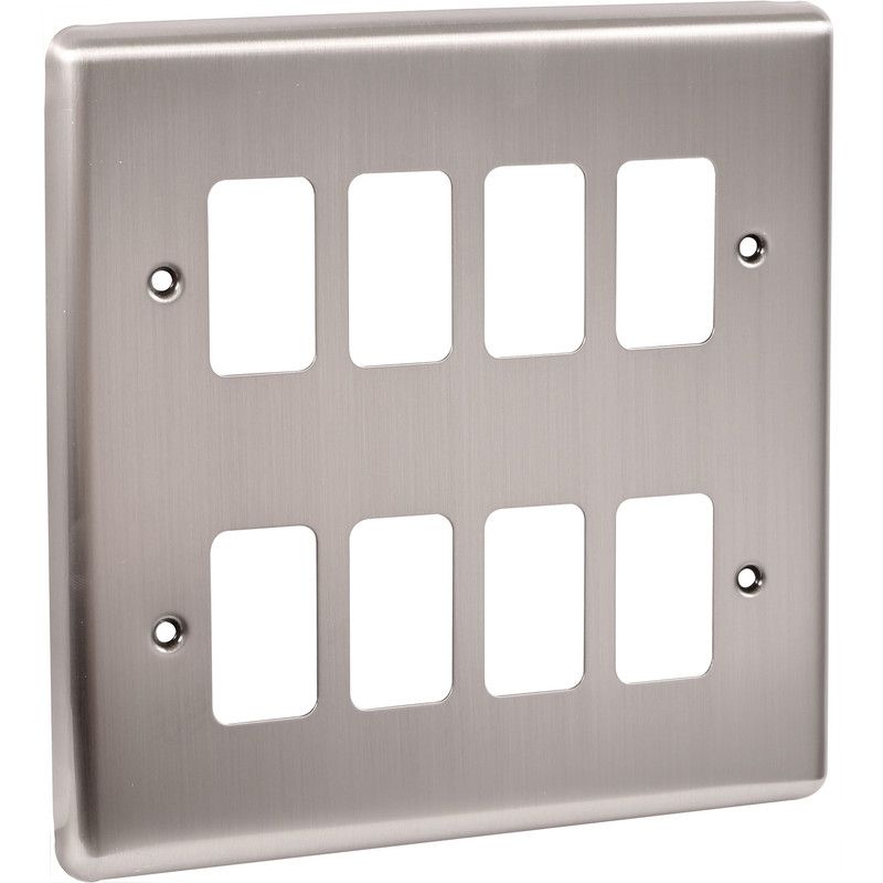 Brushed Chrome 8 Gang Grid Plate - WGP8GBC | United Electrical Products